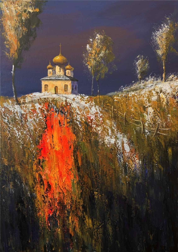 Painting Place of power, first snow, artist Igor Kuzmenko